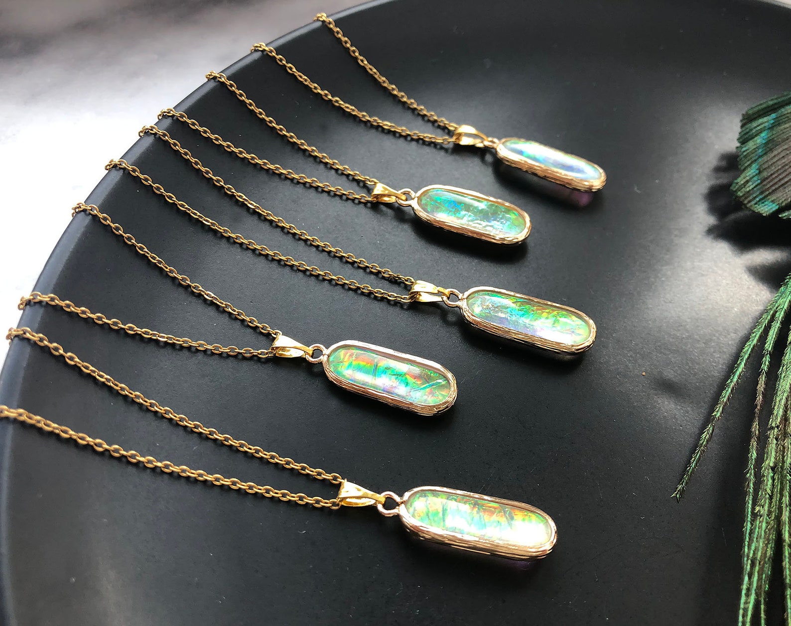 Green Fire Opal Necklace Green Fire Opal Pendant With 18k Gold Chain - Etsy