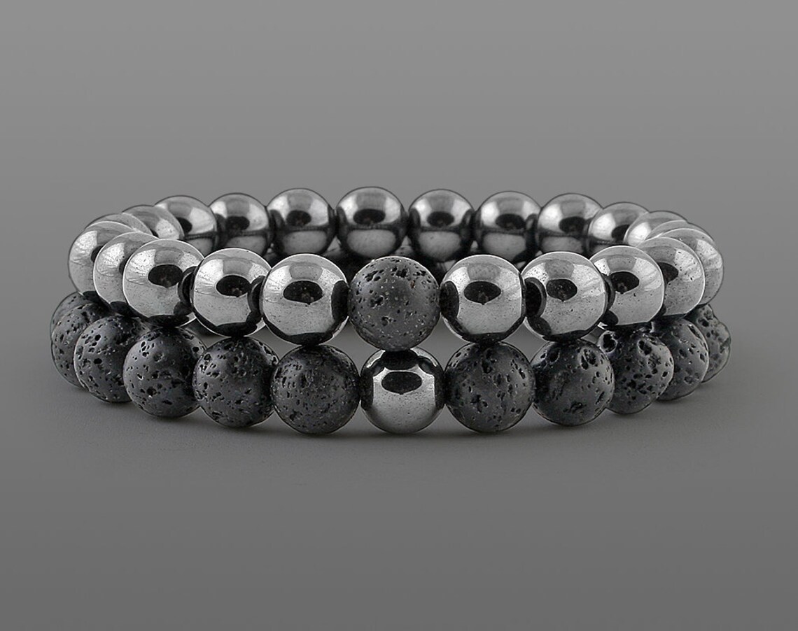 Mens Bracelets Set Gemstone Bracelets Lava Rock Bracelet Gay Couple ...