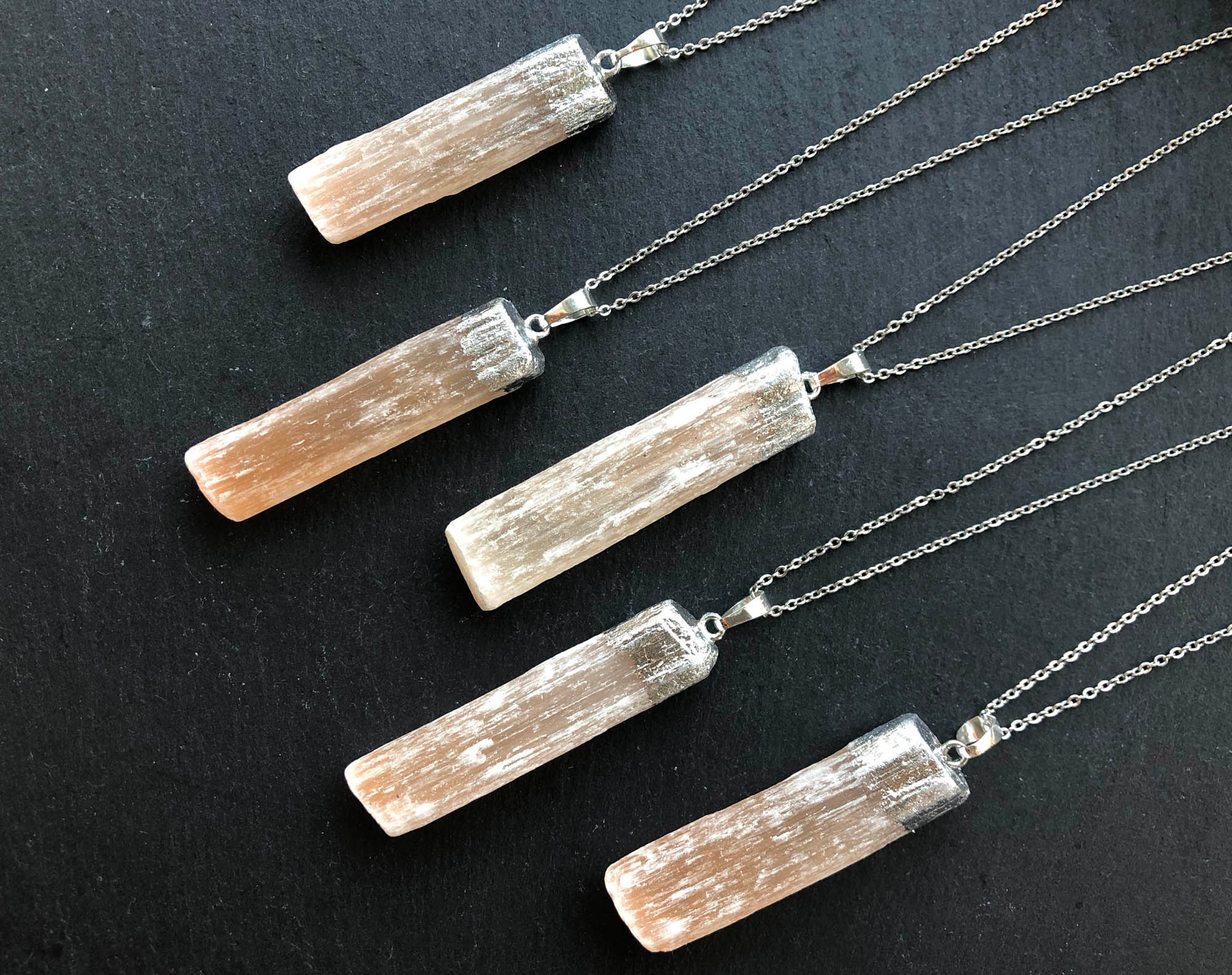 Peach Selenite necklace Calcite necklace Raw selenite pendant | Etsy