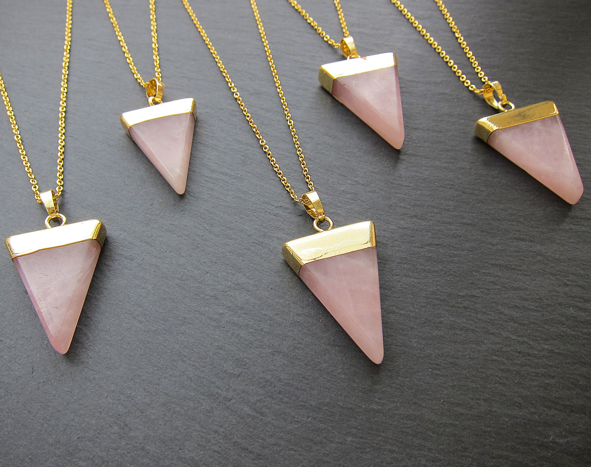 Rose quartz crystal necklace Rose quartz pendant Triangle | Etsy