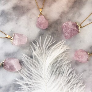 Raw Rose Quartz Necklace Misty Rose Quartz Pendant Rose Quartz Crystal ...