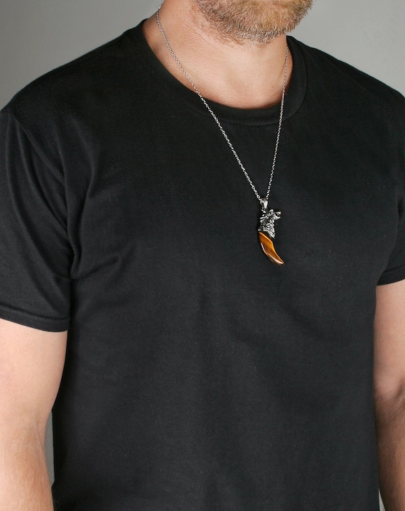 Wolf Necklace Wolf Tooth Necklace Wolf Head Necklace for Men | Etsy