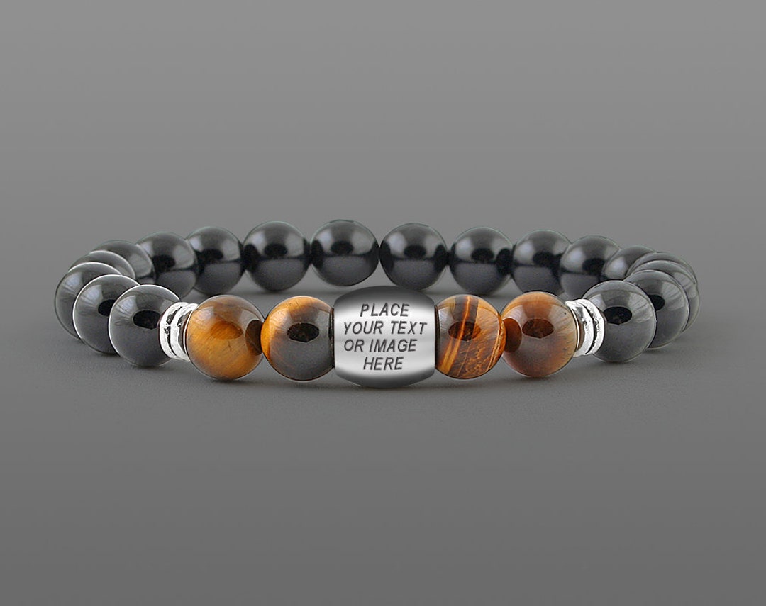 Custom Men Bracelet Mens Engraved Bracelet Custom Bead Personalized ...