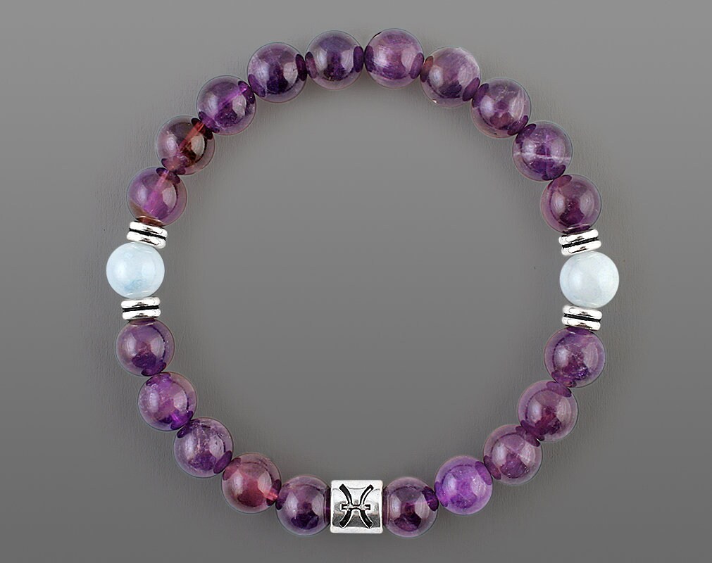 Pisces Bracelet Amethyst Bracelet February Birthstone Zodiac - Etsy UK