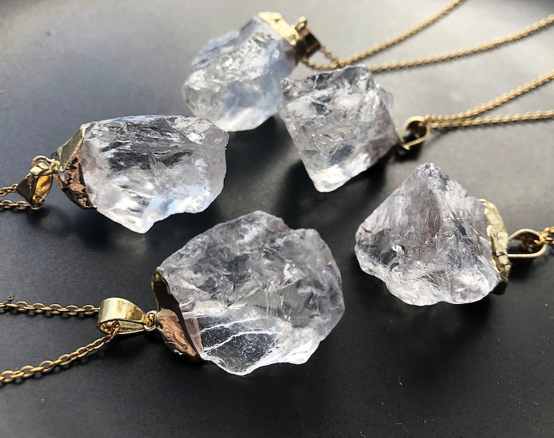 Raw Clear Quartz Necklace Rough White Quartz Pendant White - Etsy