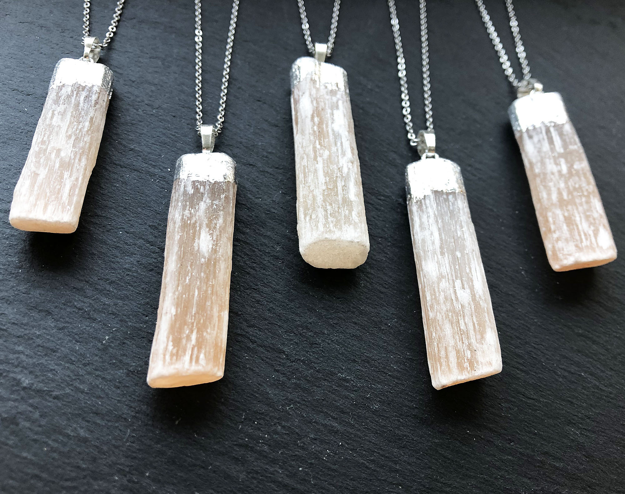 Peach Selenite necklace Calcite necklace Raw selenite pendant | Etsy