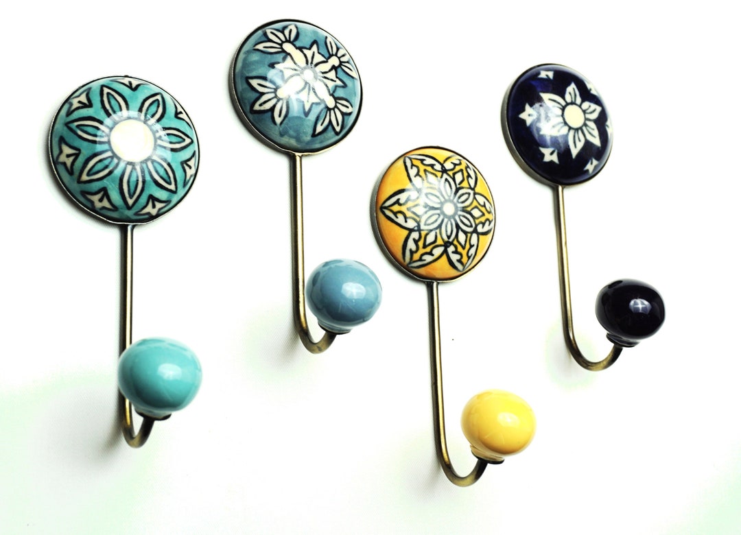 4 X Vintage Style Coat Hooks Ceramic Coat Hook Rack Hanger Wall Hook Door Hook Clothes Hook ...