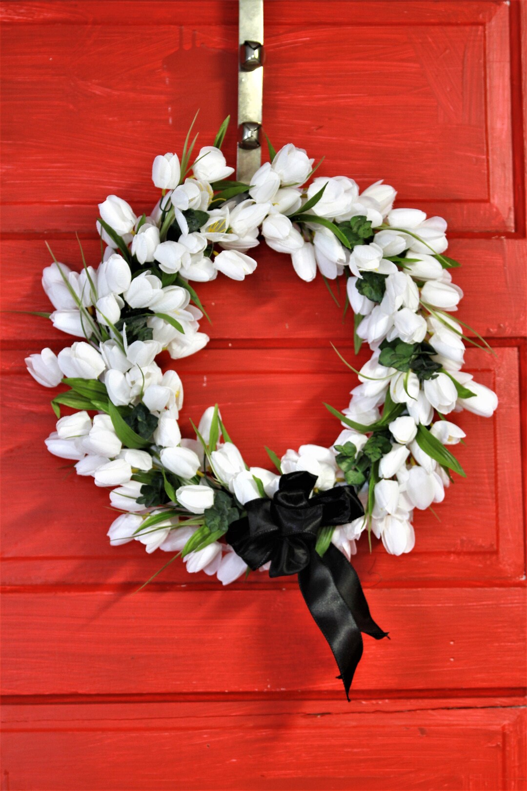 16" Tulip Mourning or Spring Wreath With Black or Spring Colored Ribbon ...