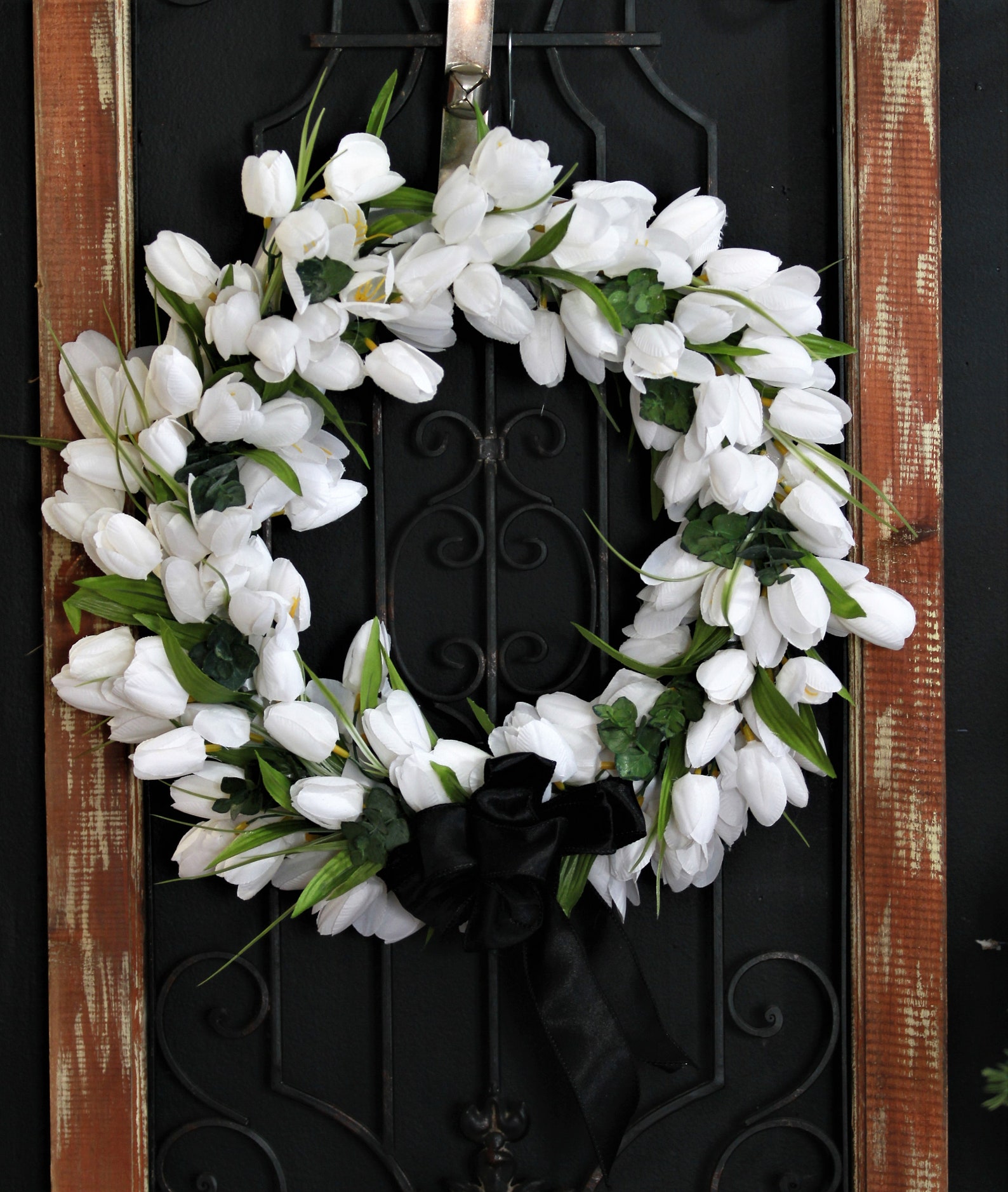 16 Tulip Mourning or Spring Wreath With Black or Spring Colored Ribbon ...