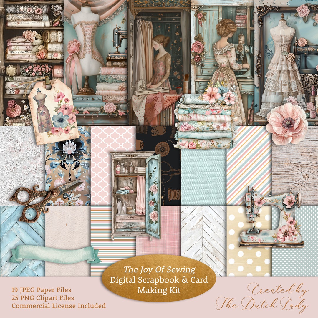 Sewing Scrapbook Kit: Seamstress Clipart & Papers (digital Download ...