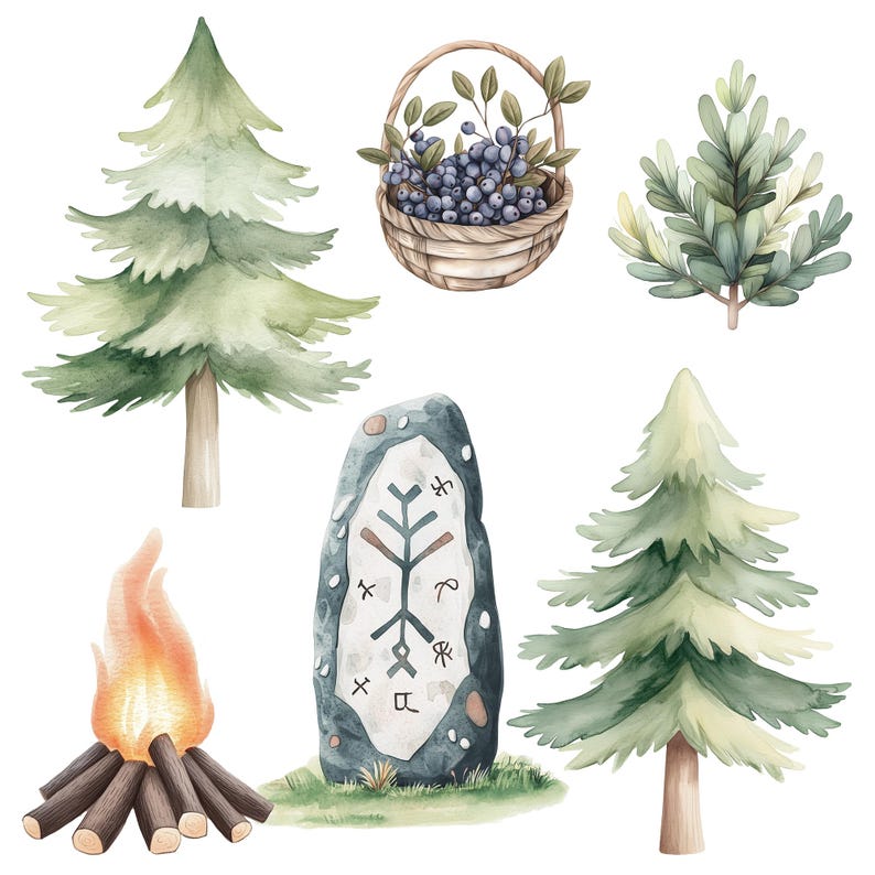Viking Clipart Set: Watercolor Scandinavian Animals (INSTANT DOWNLOAD ...