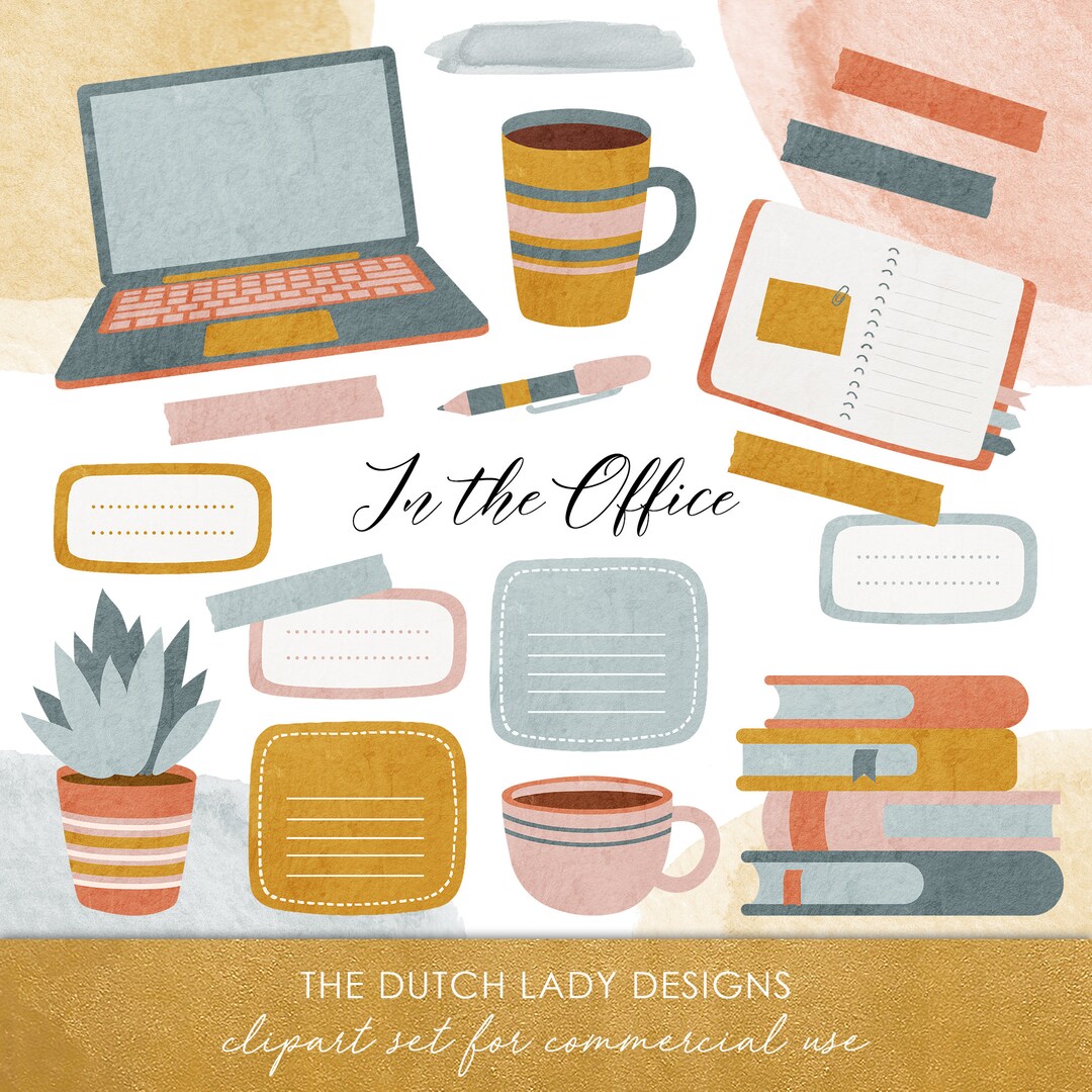 Office Clipart Set - Desktop Items - Laptop - Notebook - Label - Washi ...