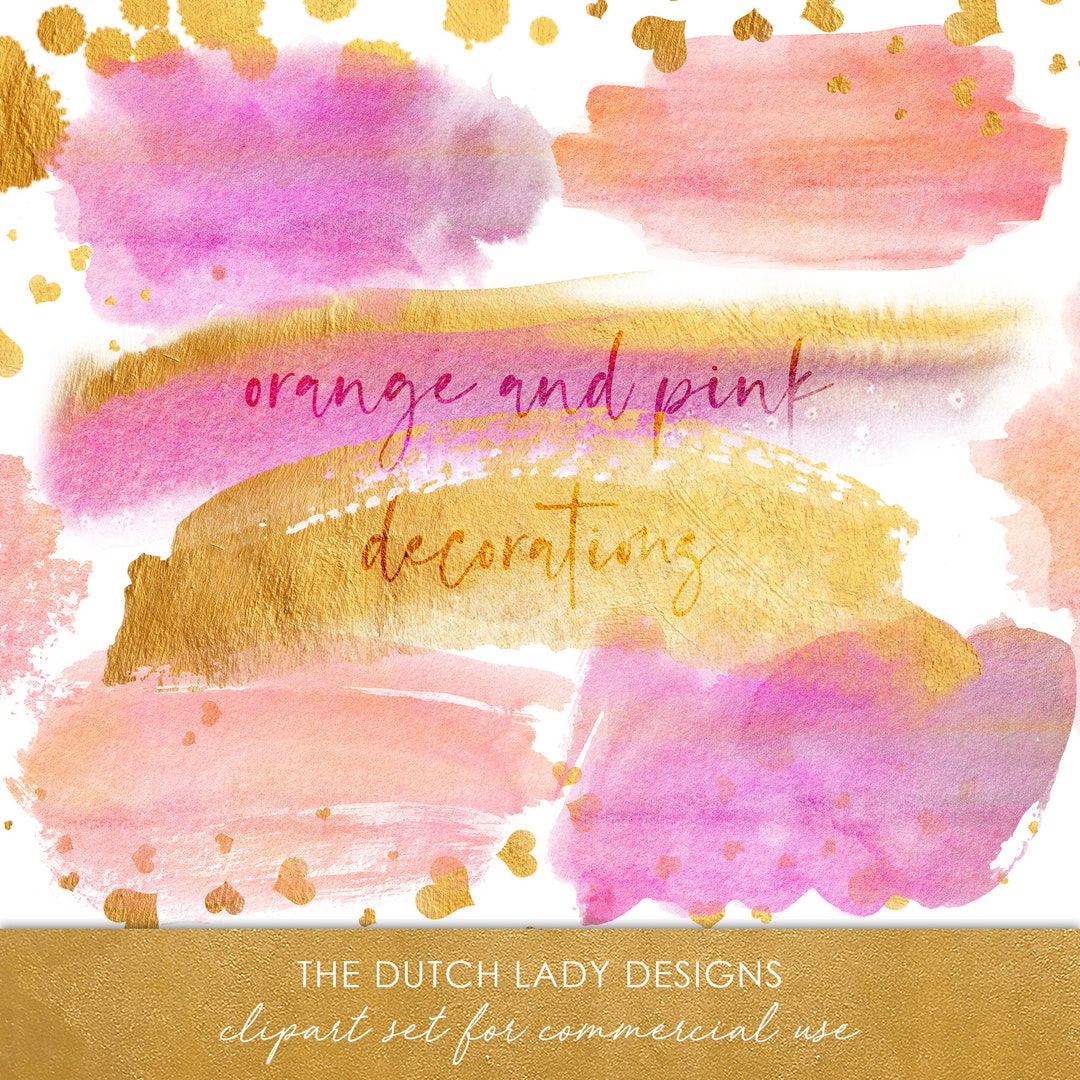 Orange & Pink Watercolor Decoration Clipart Set - Waterpaint Smears ...