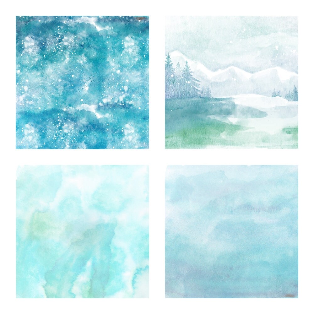 Digital Scrapbook Paper Watercolor Winter and Ice Scenes - Etsy