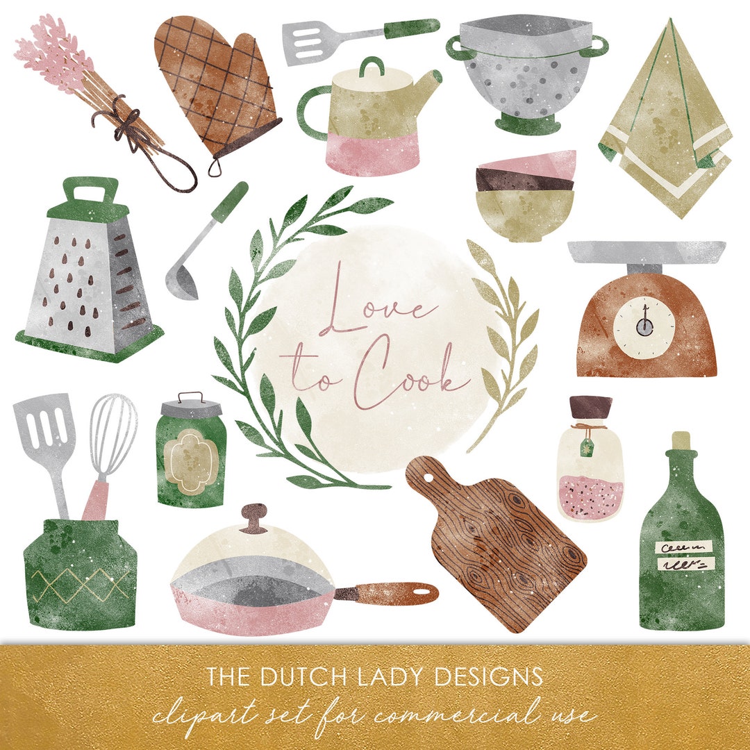 Kitchen Tools & Cooking Utensils Clipart Set - Cook - Bake - Kitchen ...