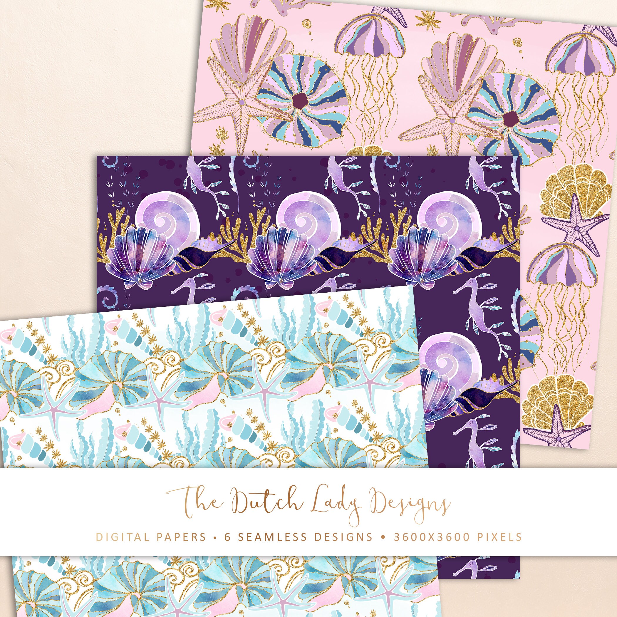 Ocean Digital Paper Set: Seamless Sea Shell Patterns (instant Download ...