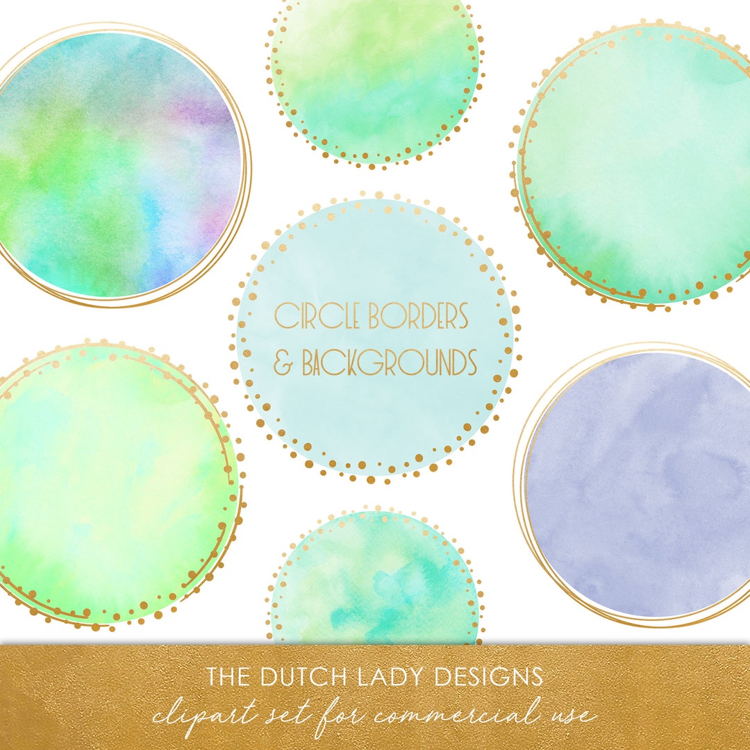 Gold & Aqua Watercolor Circle Clipart: Logo Art Borders (PNG Digital ...