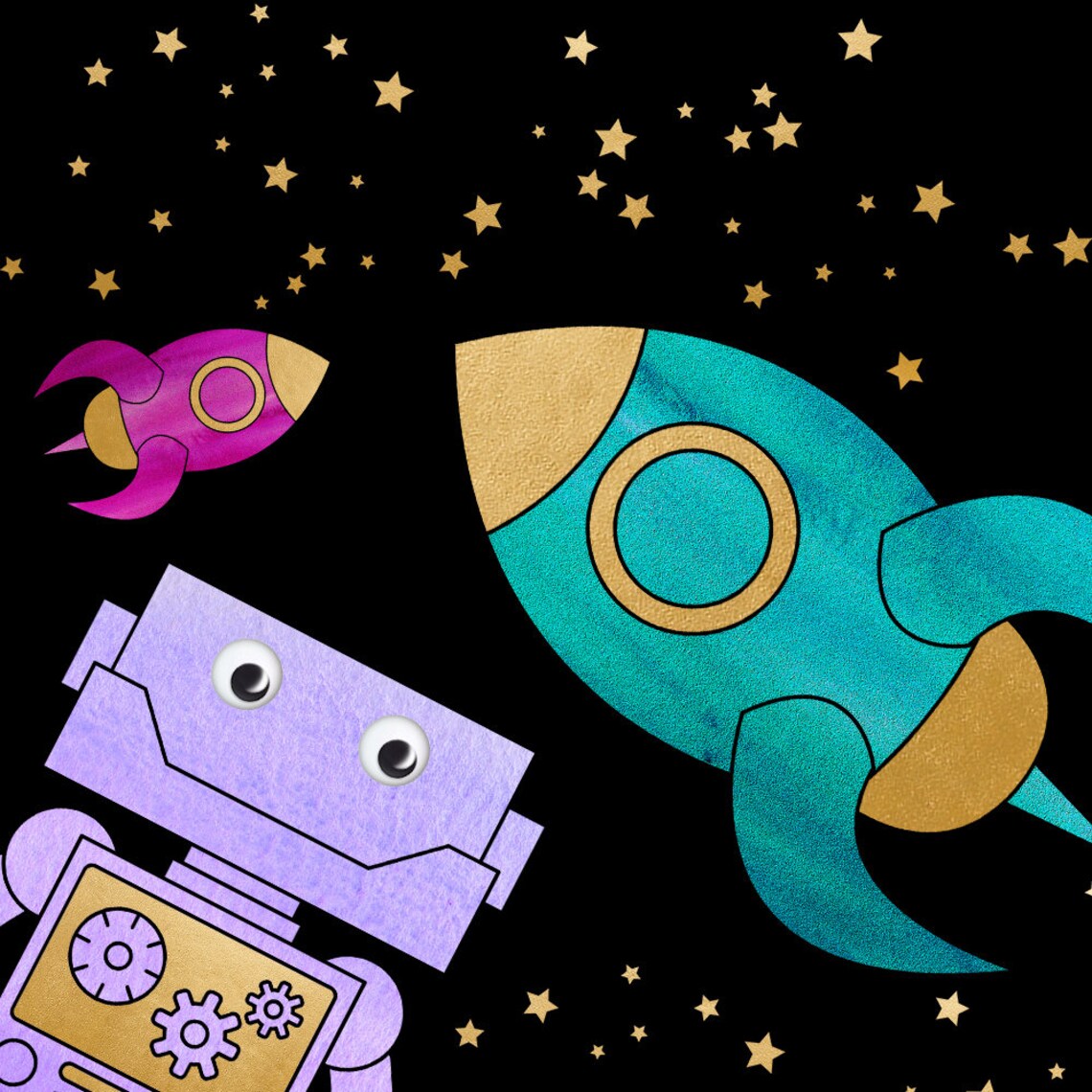 Robot & Rocket Clipart Set Cute Space Images INSTANT - Etsy