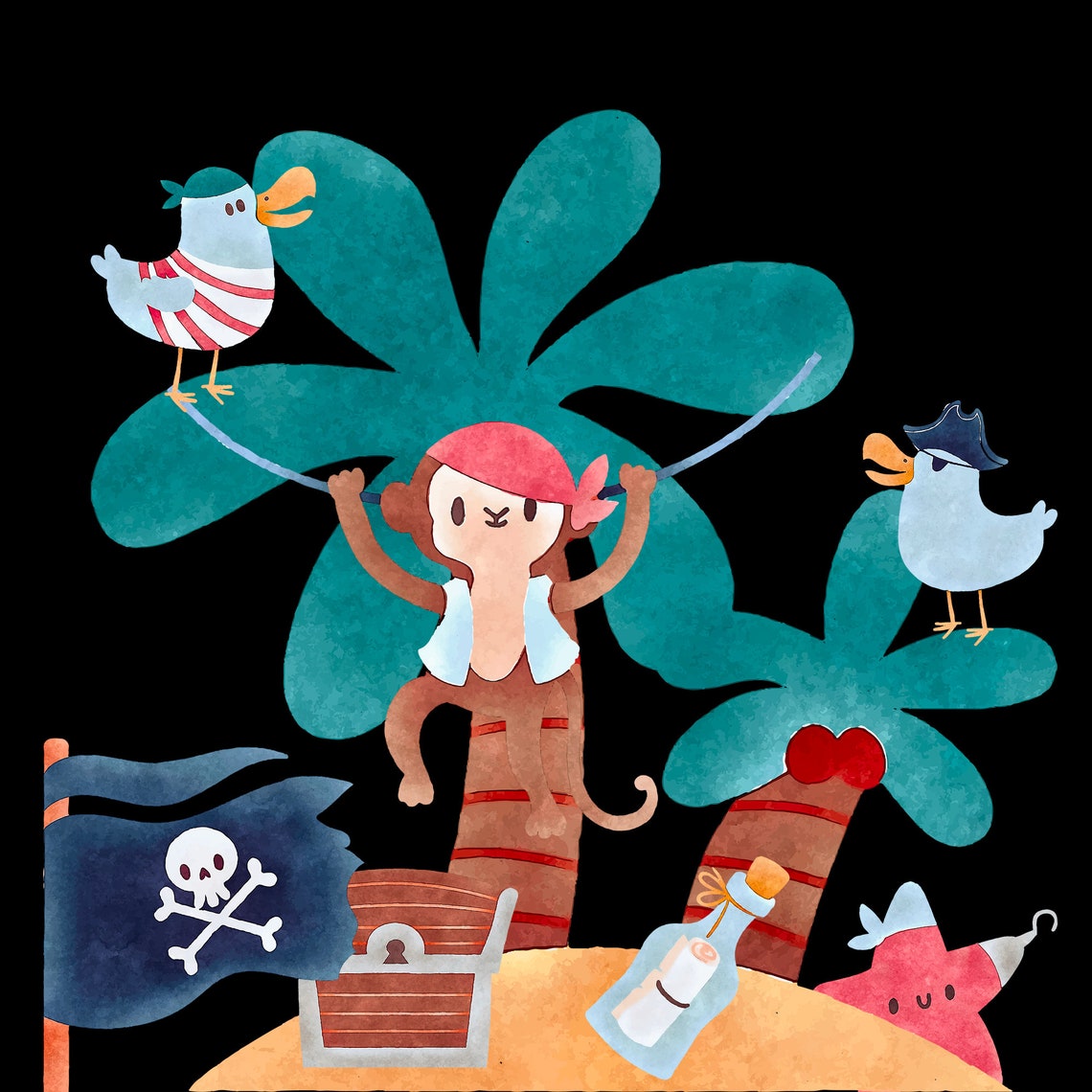 Pirates Clipart Set Cute Watercolor Sea Animals Whale - Etsy