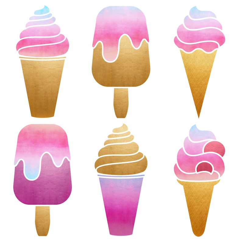 Summer Icecream Clipart Set Cones Popsicles Ink Splatter | Etsy