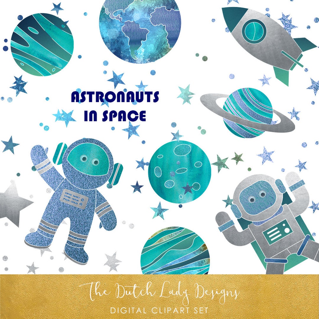 Space & Galaxy Clipart Set - Cute Astronaut, Rocket, Planet and Star ...