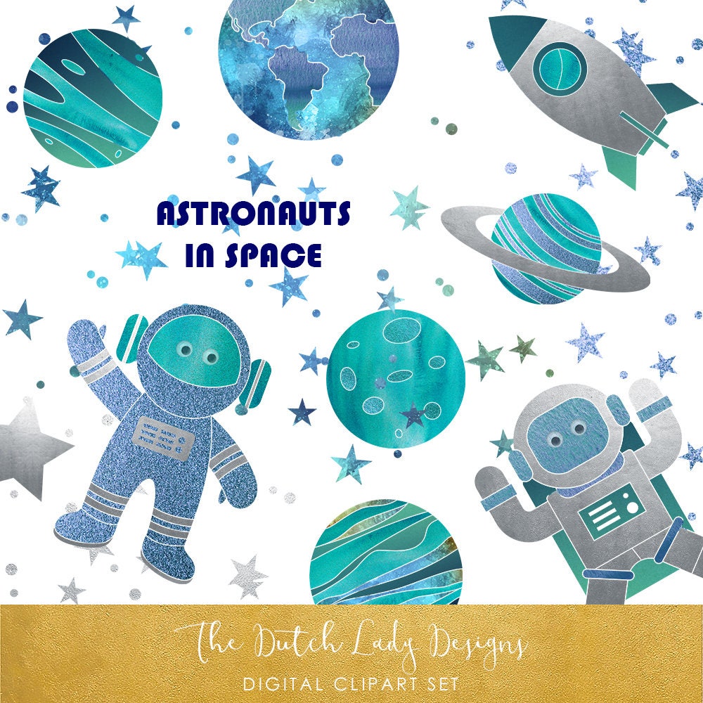 Space & Galaxy Clipart Set Cute Astronaut Rocket Planet | Etsy