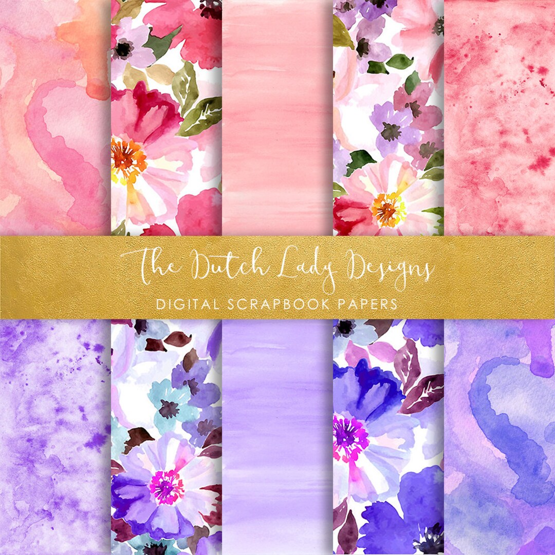 Digital Scrapbook Paper - Flowers & Watercolor Backgrounds - Waterpaint ...