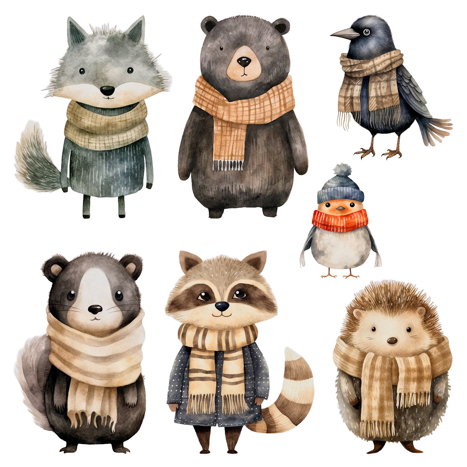 Winter Forest Animals Clipart Set – Cute Holiday Illustrations (digital ...