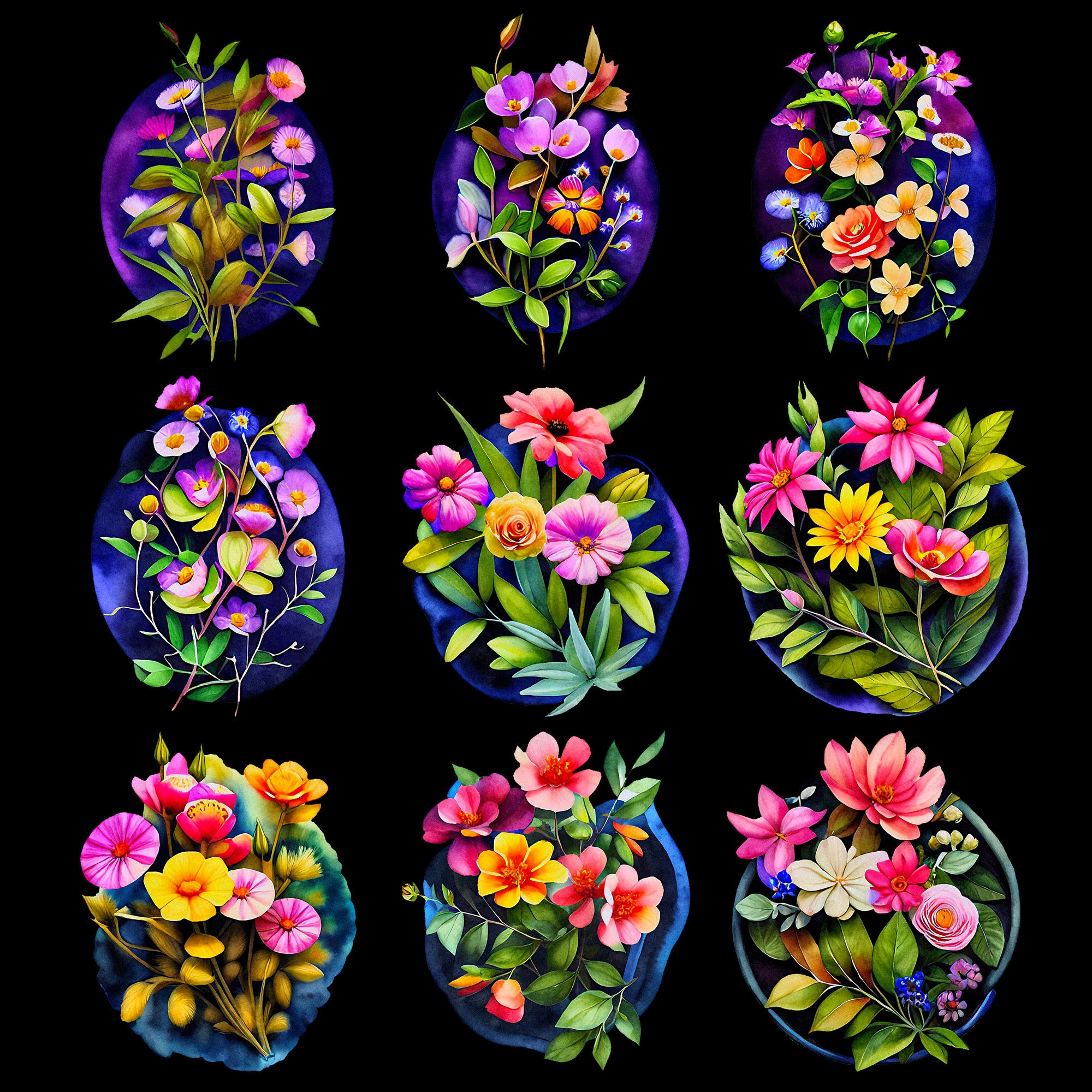 Botanical Flowers Clipart Set Flat Clipart Graphics - Etsy