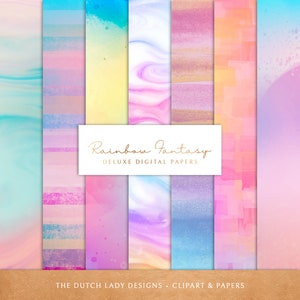 Digital Scrapbook Paper Set - Printable Backgrounds - Rainbow - Fantasy ...