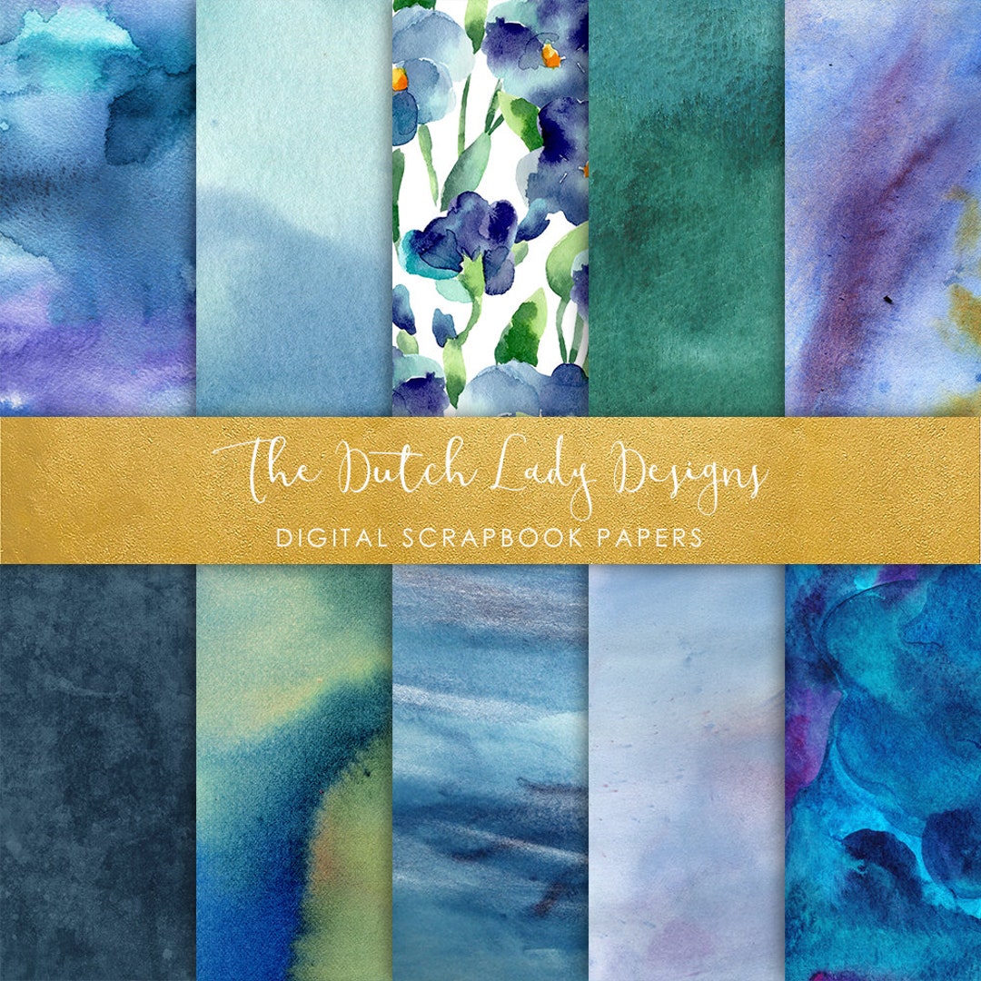 Digital Scrapbook Paper - Artistic Blue Watercolor Style - Waterpaint ...