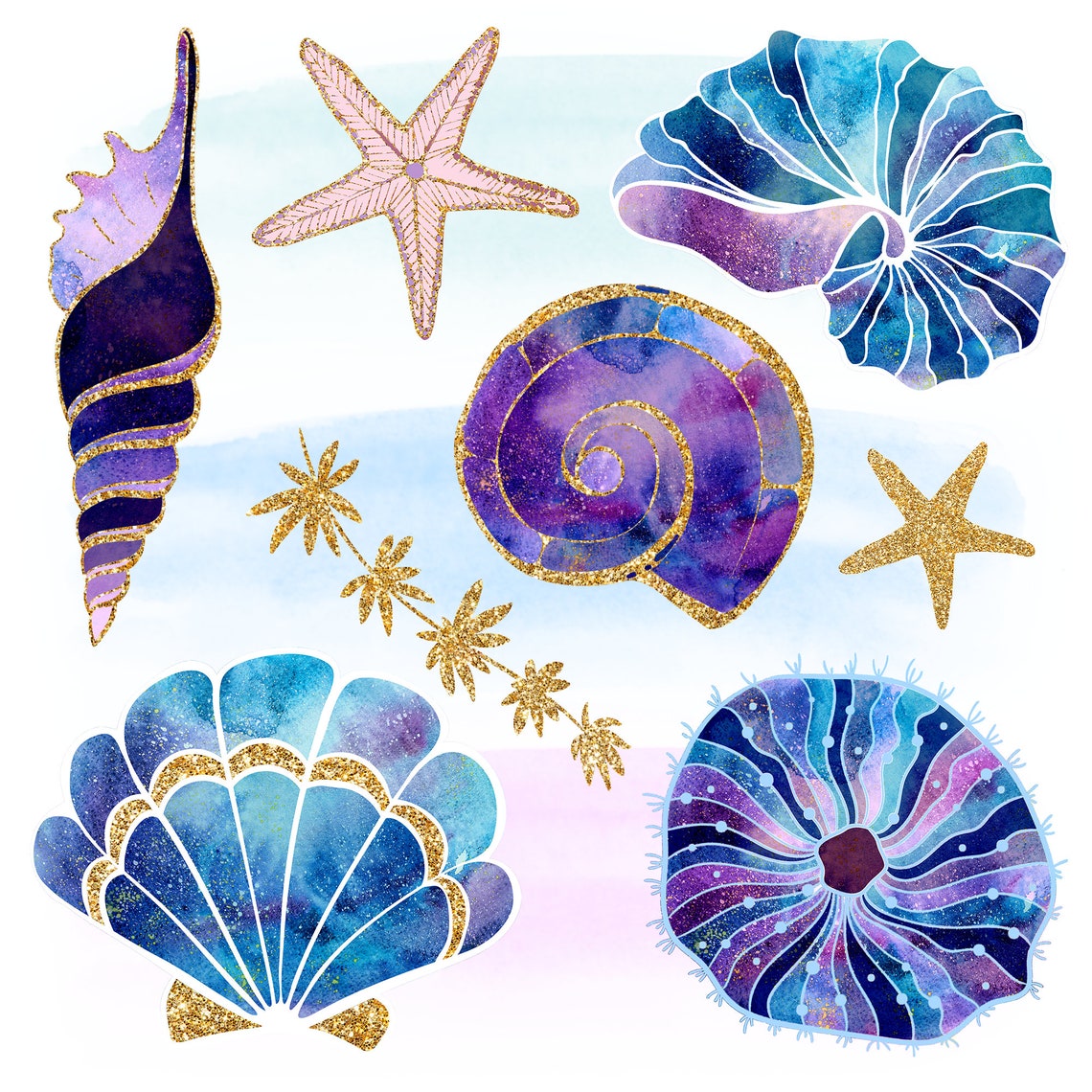 Ocean Clipart Set: Watercolor Sea Life Graphics (112 PNG Images ...