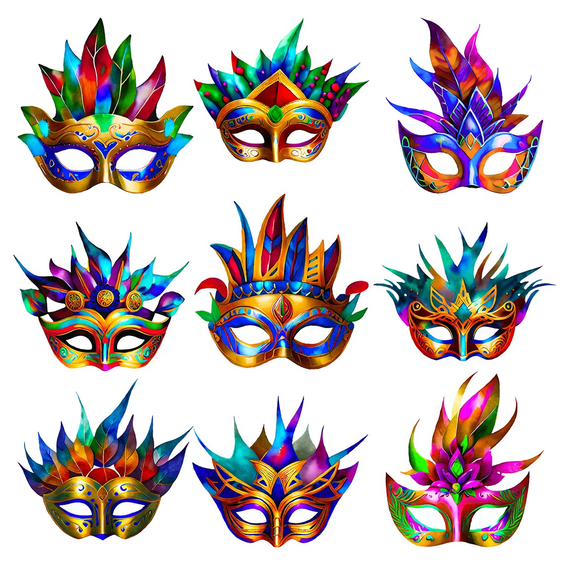 Mardi Gras Mask Clipart: Gold Ribbons, Confetti (25 PNG Images ...