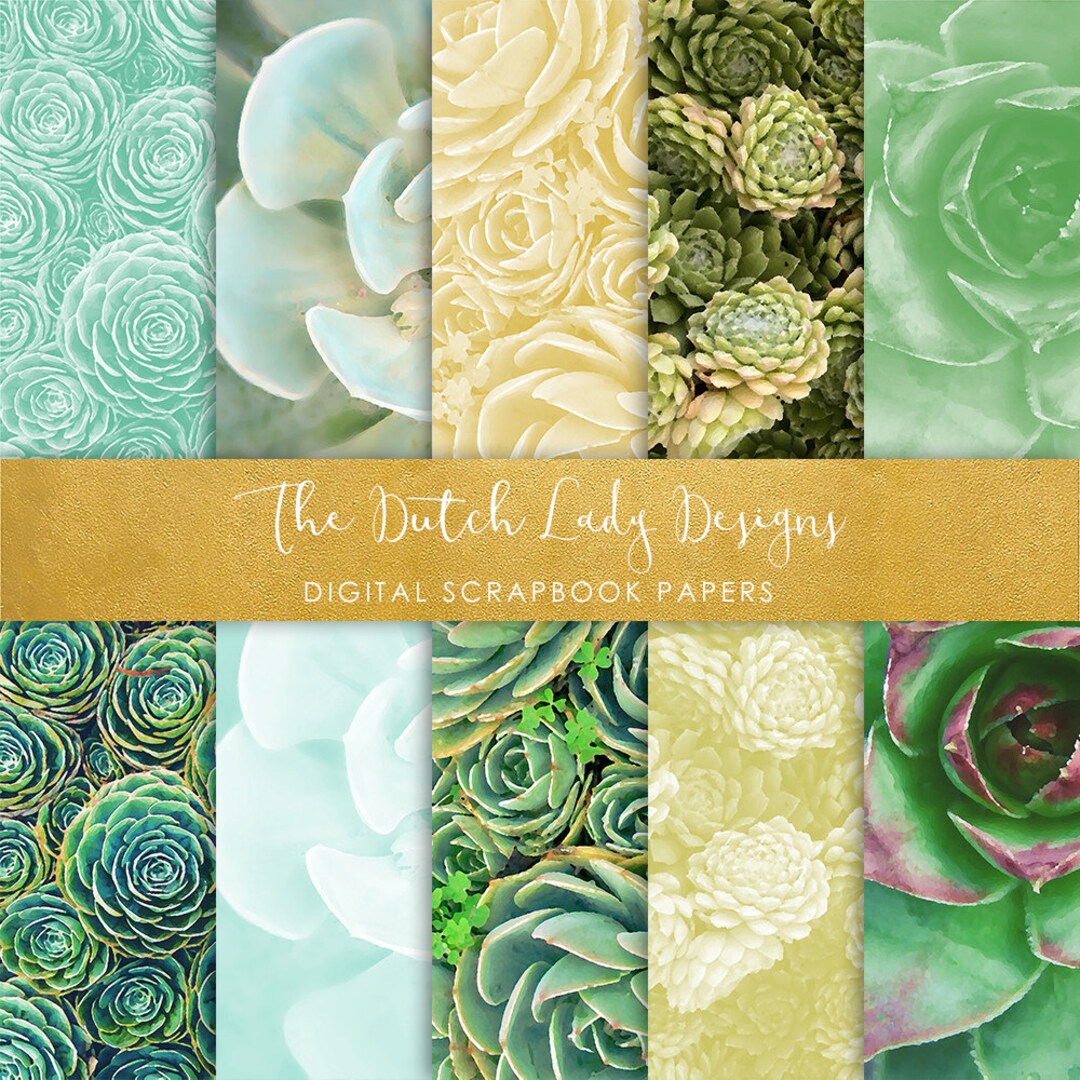 Digital Scrapbook Paper - Paint Style Succulents - Cactus Backgrounds ...