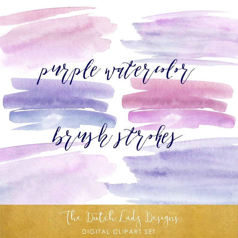 Paint Brush Stroke Clipart Purple Blue Watercolor Abstract - Etsy