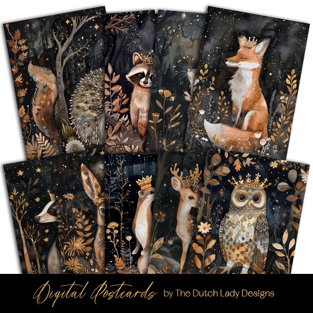 Regal Forest Animals Postcard & Poster Set, Cute Printable Card Designs ...