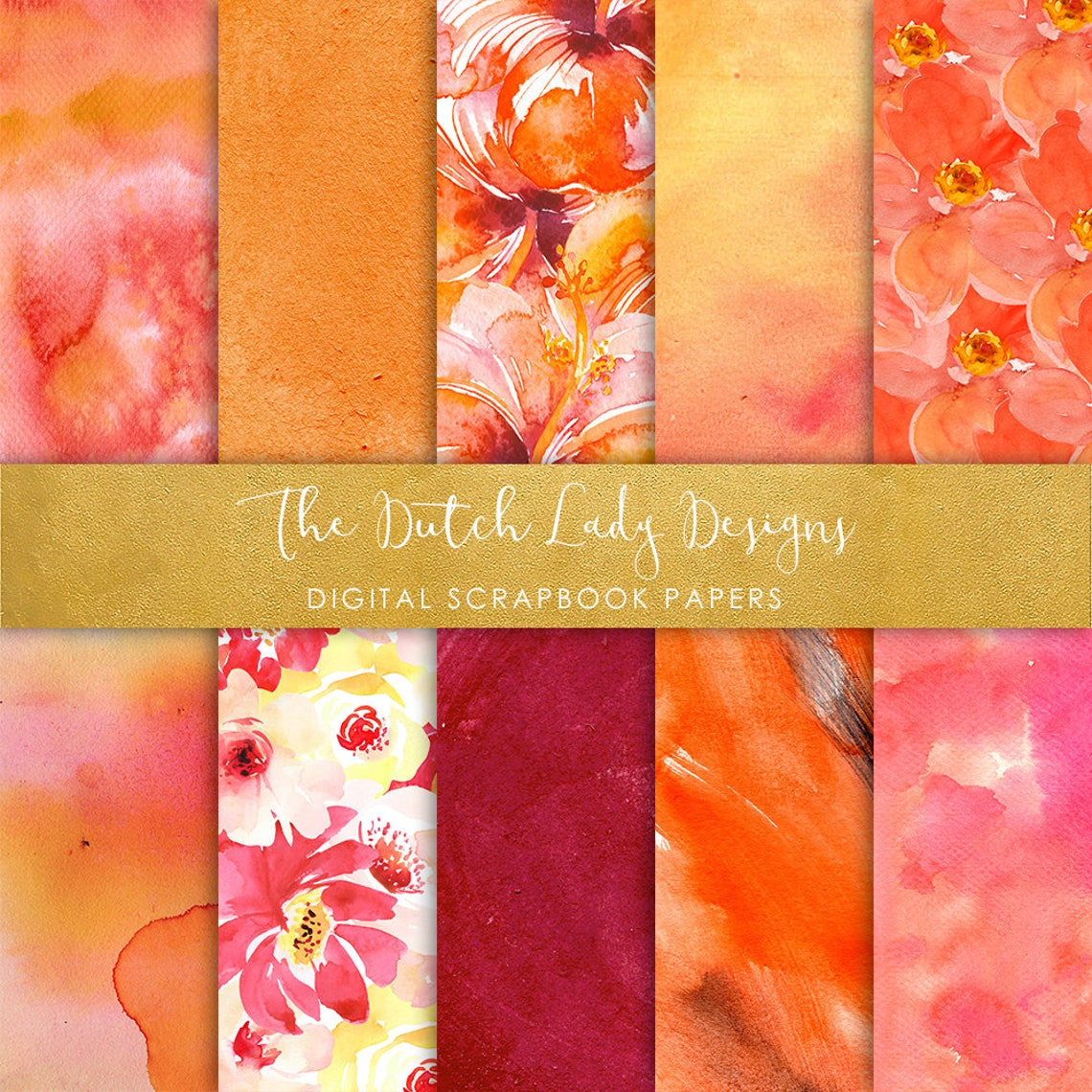 Digital Scrapbook Paper Artistic Orange Watercolor | Etsy