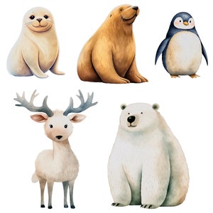 Arctic Animals Watercolor Clipart Set: North Pole PNG Graphics (digital ...