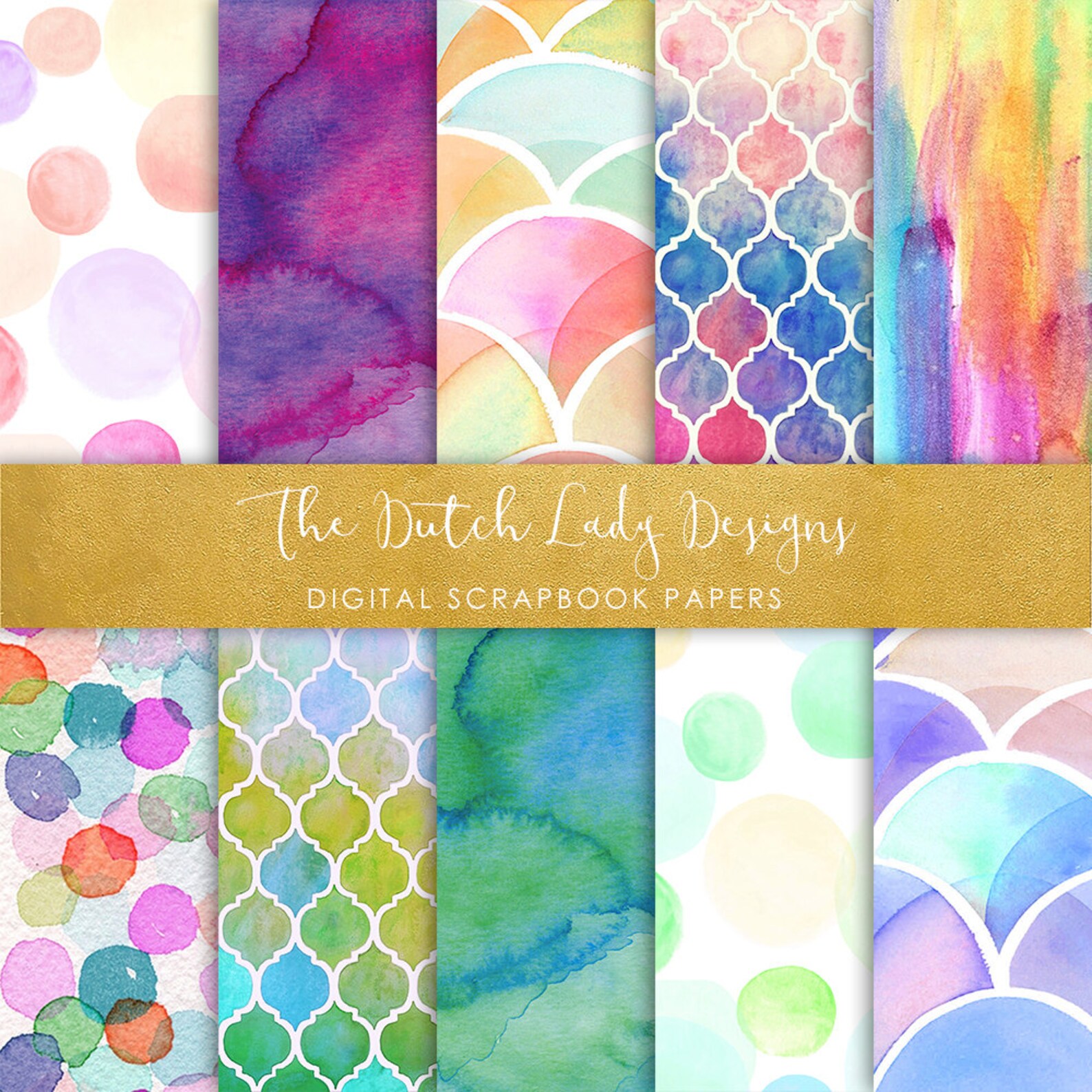 Digital Scrapbook Paper Colorful Watercolor Patterns - Etsy