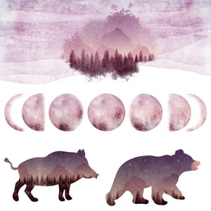 Forest Clipart Set - Woodland Animals - Night in the Woods - Nighttime ...