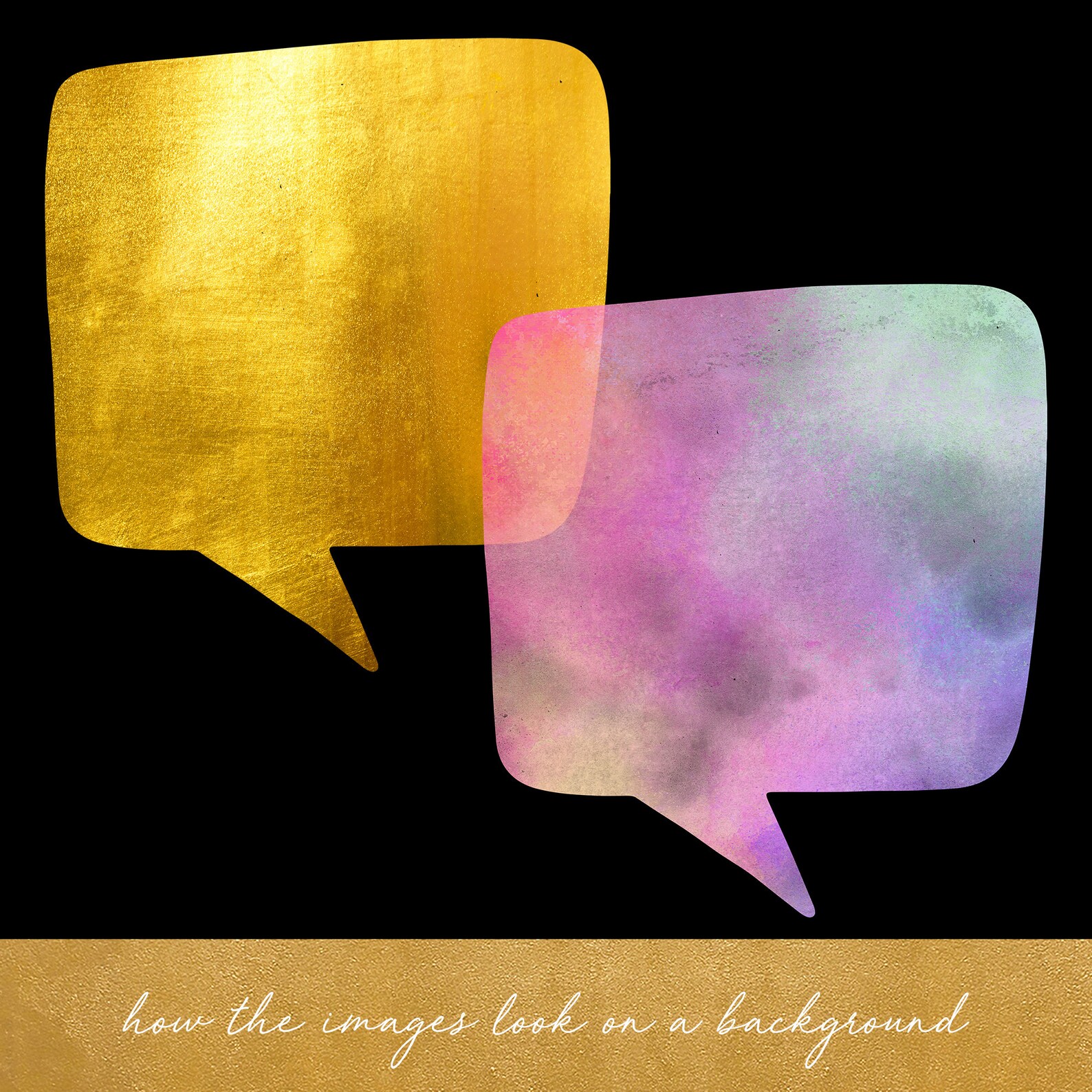 Speech Bubble Clipart Set Watercolor Rainbow & Gold Foil | Etsy