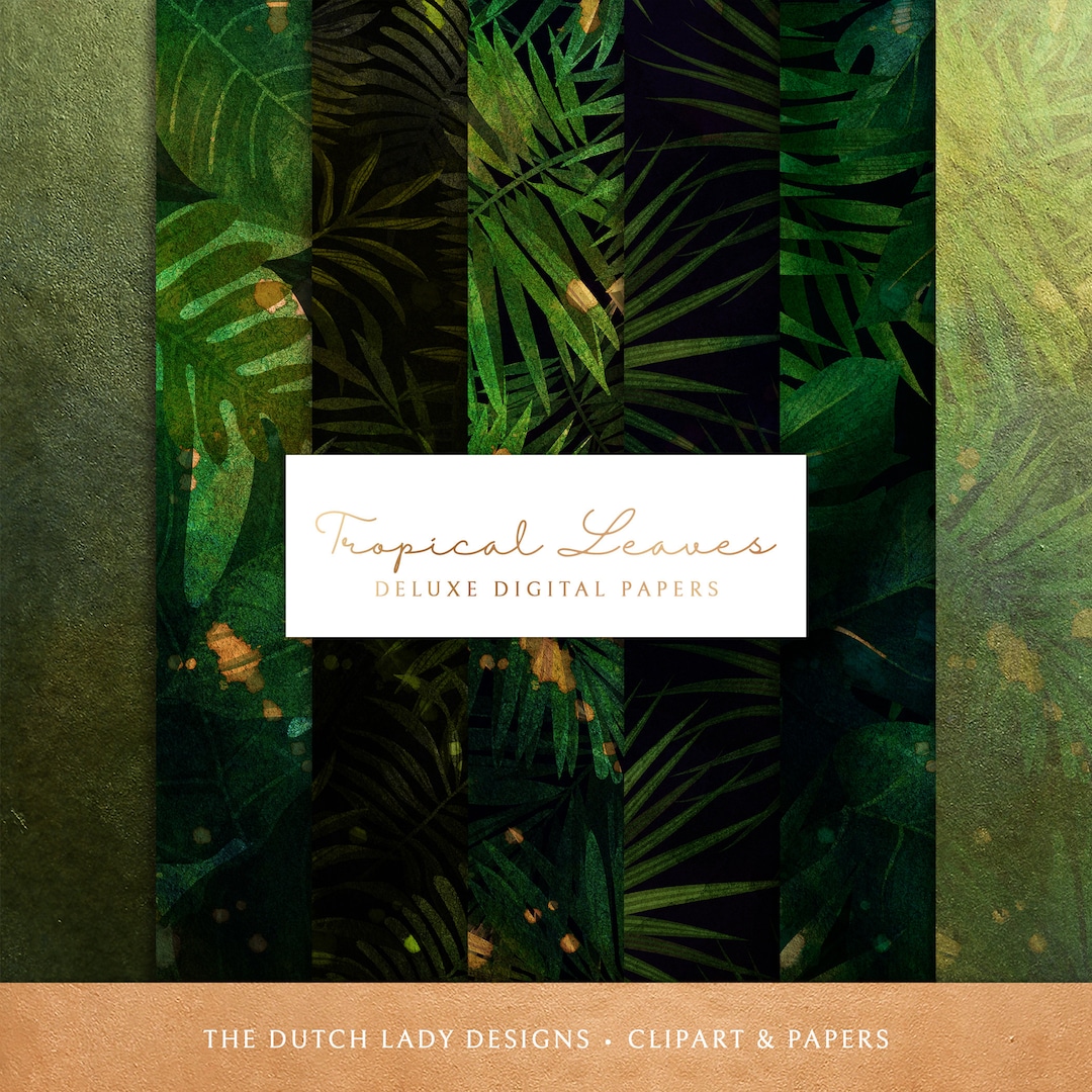 Digital Scrapbook Paper Set - Printable Background - Tropical Leaf ...