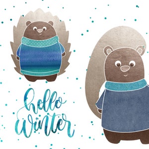 Winter Forest Friends Clipart Set Forest Animals, Pine Trees ...