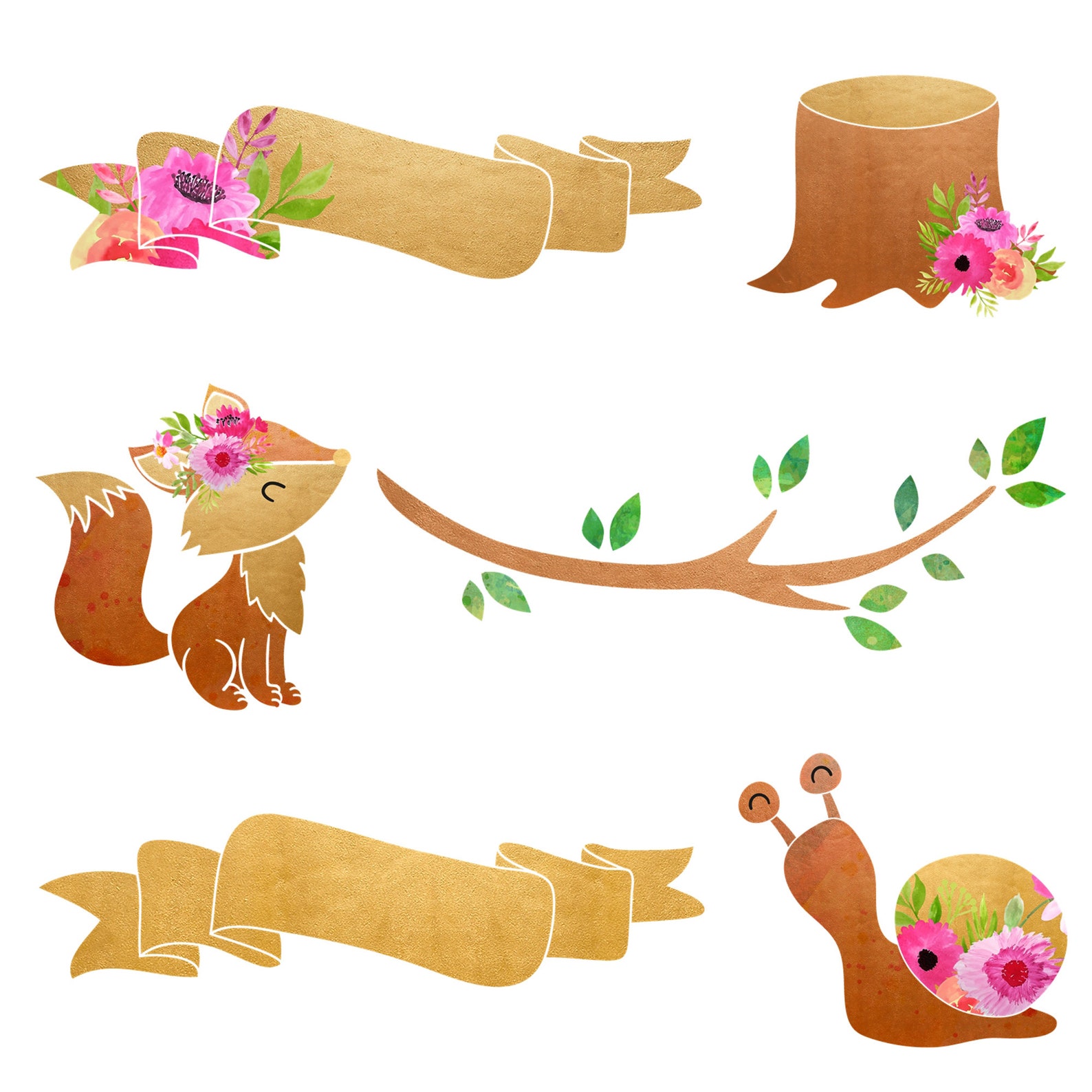 Fox & Forest Clipart Set Woodland Animals Snail Bird - Etsy