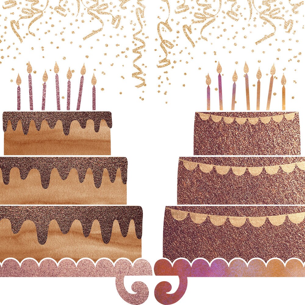 Birthday Cake & Party Clipart Set Colorful Layered Cakes - Etsy