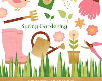 Spring Garden Clipart Set Flowers Birds Butterflies - Etsy