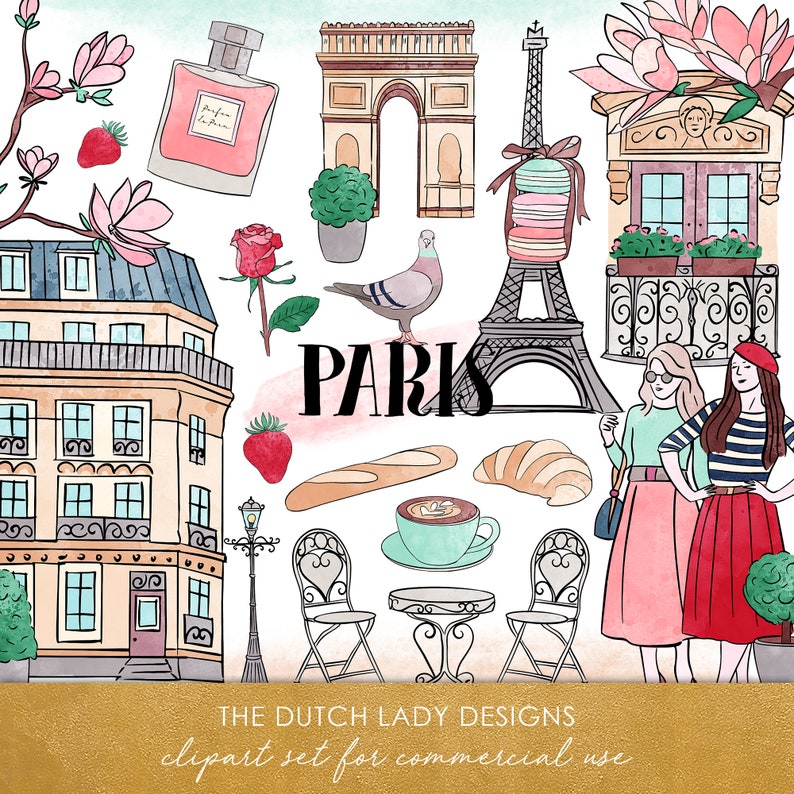 Paris Clipart Set Flat Clipart Graphics Architecture - Etsy