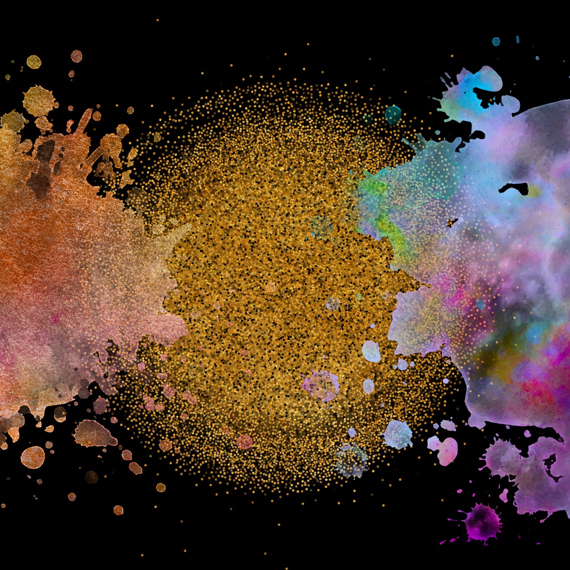 Splattered Circle Clipart Set Golden Ink Splatter Images | Etsy