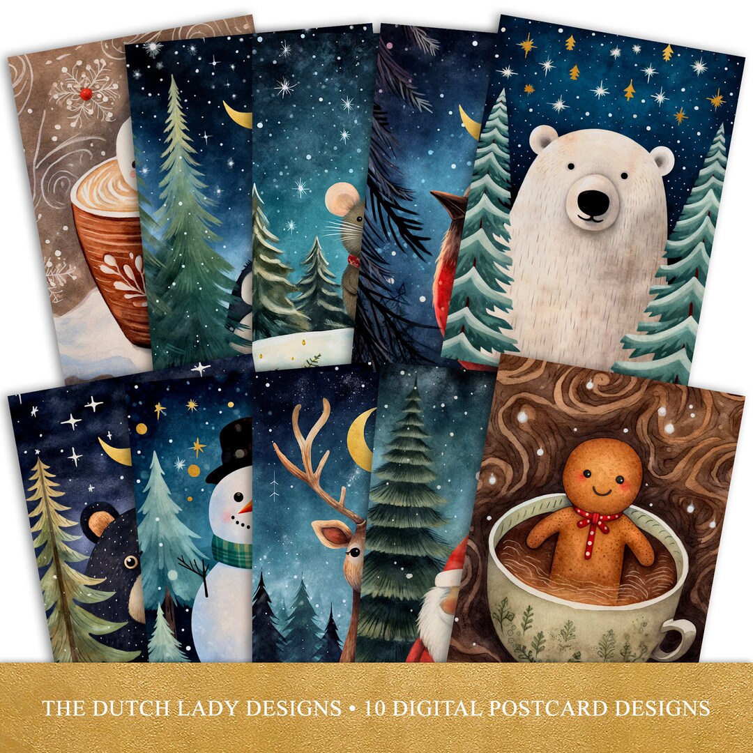 Funny Christmas Postcard and Poster Set, Printable Digital Designs ...