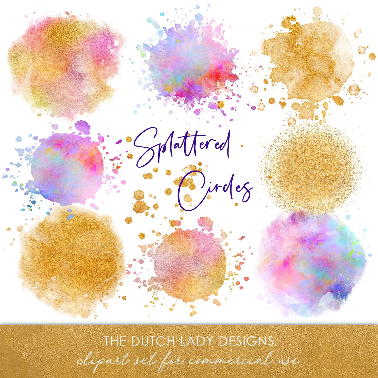 Splattered Circle Clipart Set Golden Ink Splatter Images | Etsy